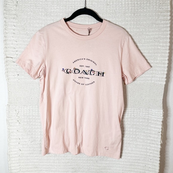 Coach | Tops | Coach Light Pink Graphic Logo Crewneck Short Sleeve Tee ...